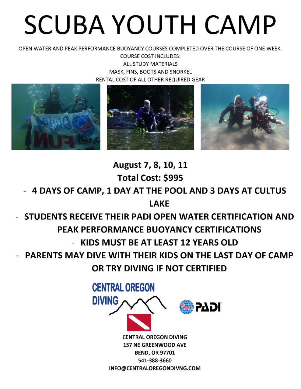 Scuba Diving Courses & PADI Certification Bend, OR | Central Oregon Diving